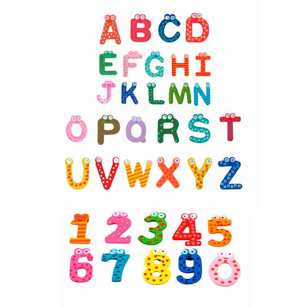 Abecedario y números de madera con imán – JUGUETERÍA MOLA